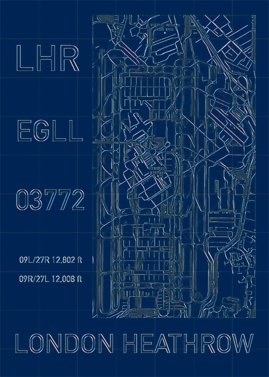 'LHR London Heathrow Blue' Poster, picture, metal print, paint by Helge ...