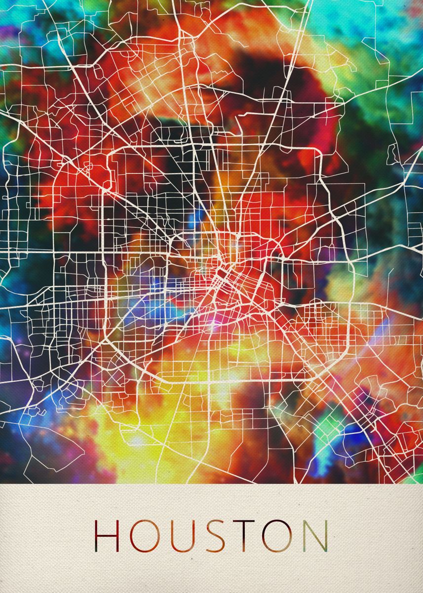 'Houston Watercolor Map' Poster by Design Turnpike | Displate