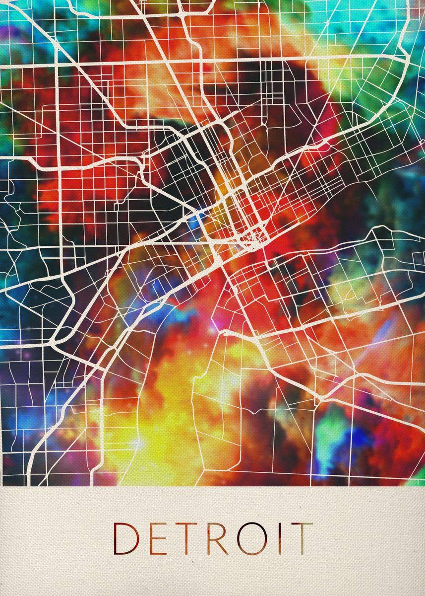 'Detroit Watercolor Map' Poster, picture, metal print, paint by Design ...