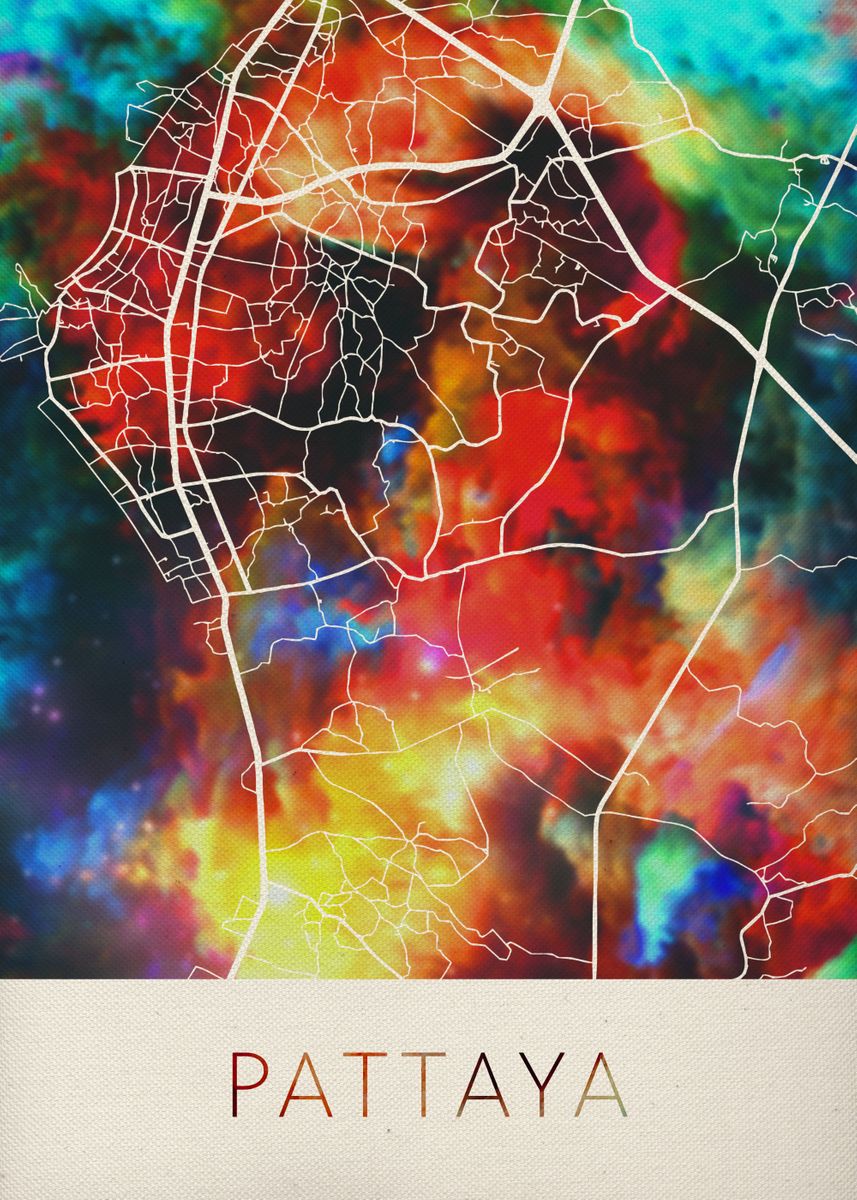 'Pattaya Watercolor Map' Poster by Design Turnpike | Displate