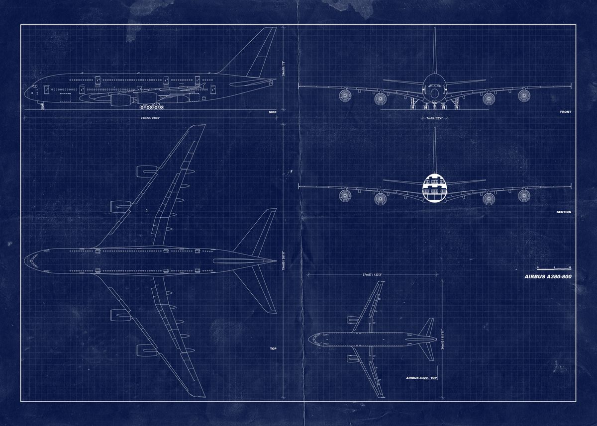 'Airbus A380-800 blueprint' Poster by Melvin Campos Casares | Displate