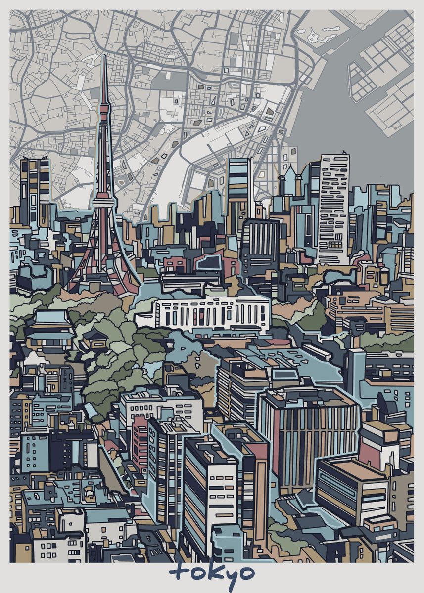 'tokyo vintage' Poster, picture, metal print, paint by Bekim Art | Displate