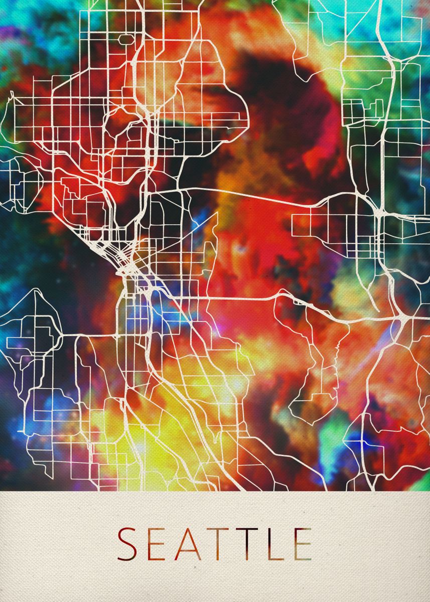 'Seattle Watercolor Map' Poster by Design Turnpike | Displate