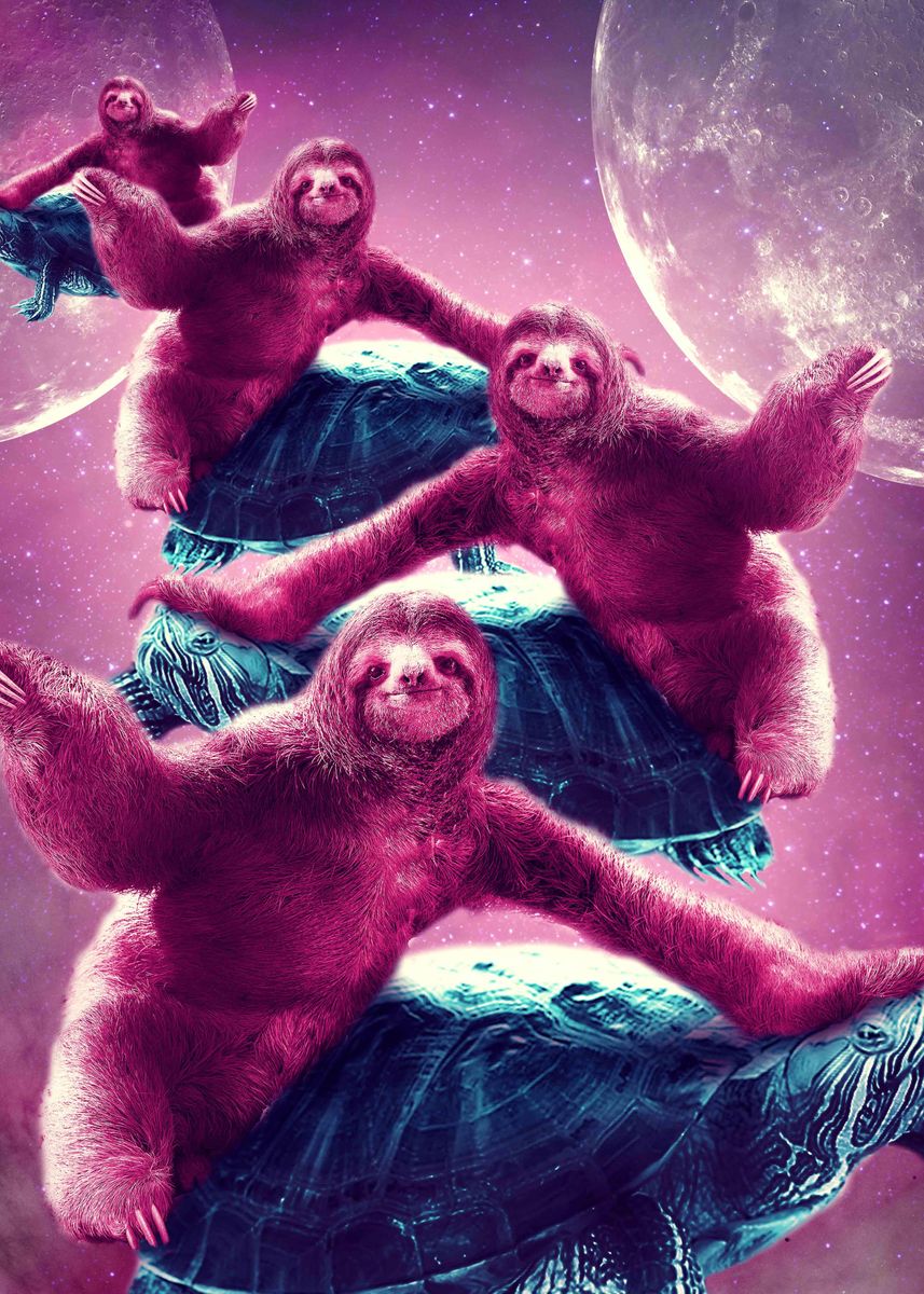 'Space Sloth Riding Turtle' Poster, picture, metal print, paint by ...