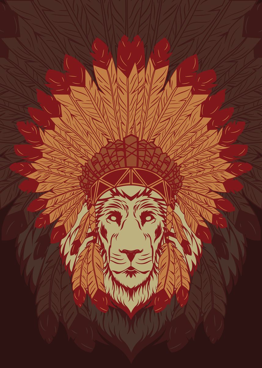 'Red Native American Lion' Poster, picture, metal print, paint by Zilda ...