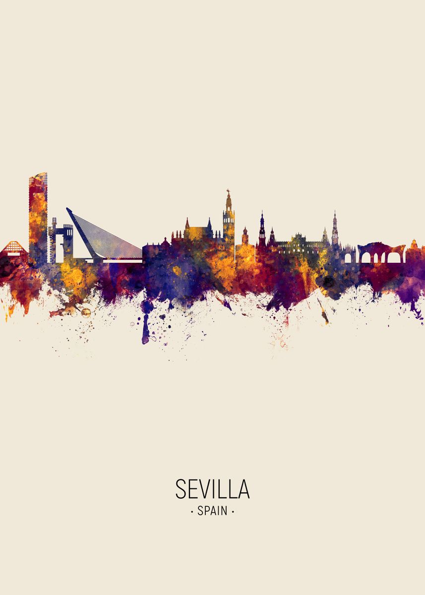 'Sevilla Spain Skyline' Poster, picture, metal print, paint by Michael ...