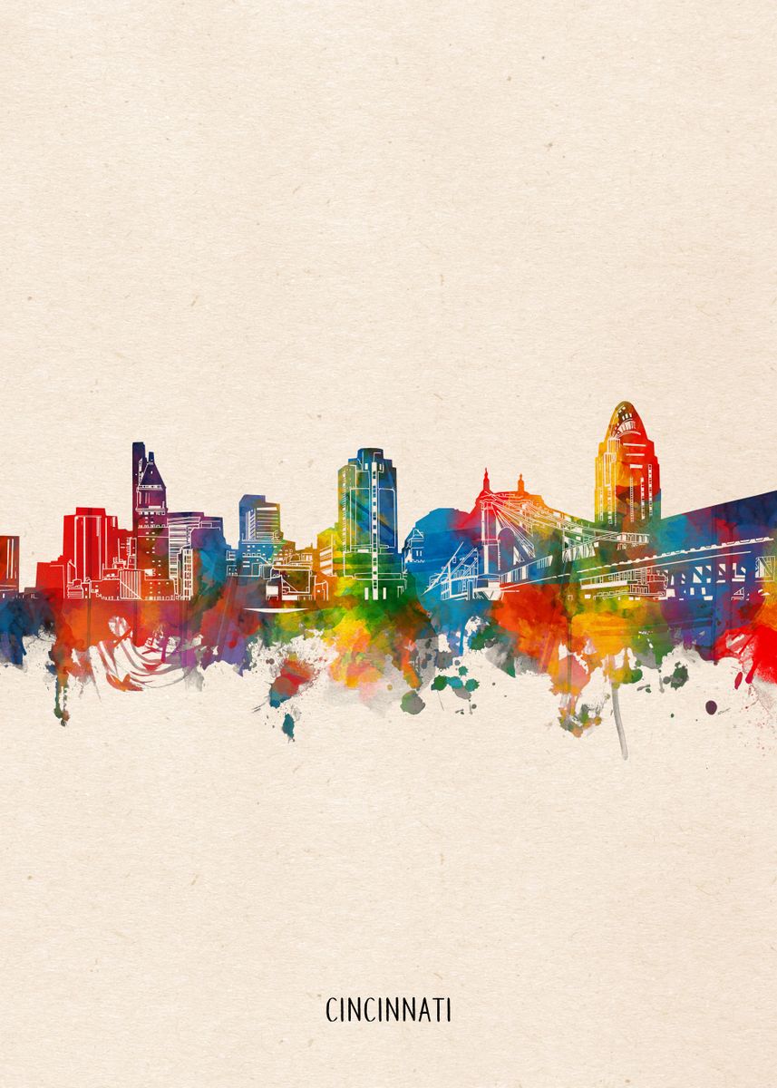 'cincinnati watercolor' Poster, picture, metal print, paint by Bekim ...