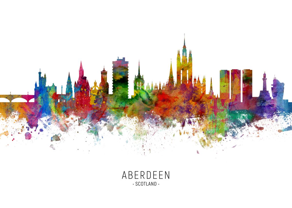 'Aberdeen Scotland Skyline' Poster by Michael Tompsett | Displate