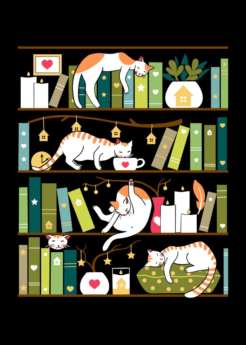 'Library cats' Poster by Elena Naylor | Displate