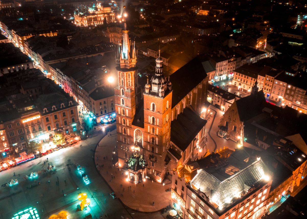 'Aerial view over Cracow' Poster by Aleksander Glowacki | Displate