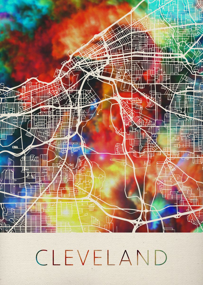 'Cleveland Watercolor Map' Poster by Design Turnpike | Displate