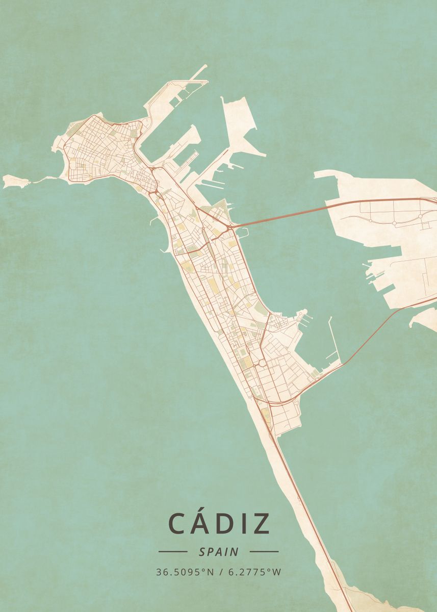'Cadiz Spain' Poster, picture, metal print, paint by Designer Map Art ...