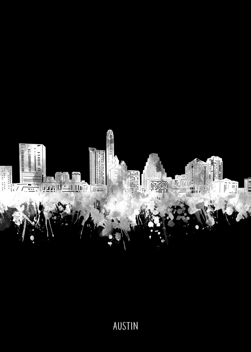'austin city black' Poster, picture, metal print, paint by Bekim Art ...