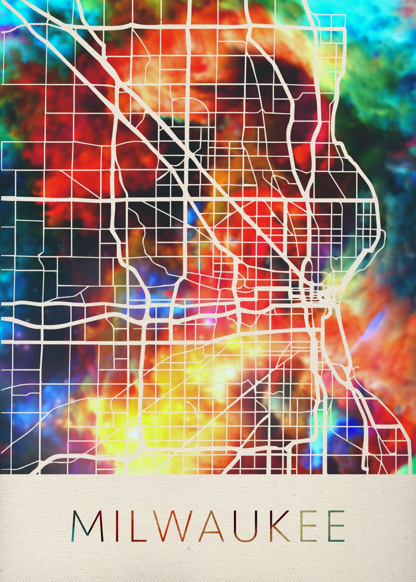 'Milwaukee Watercolor Map' Poster, picture, metal print, paint by ...