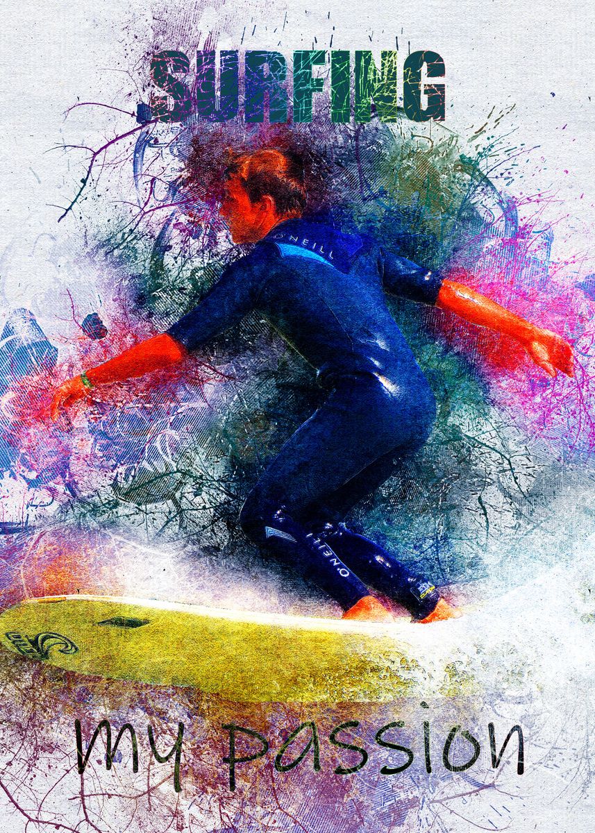 'Surfing' Poster, picture, metal print, paint by Printed Artings | Displate