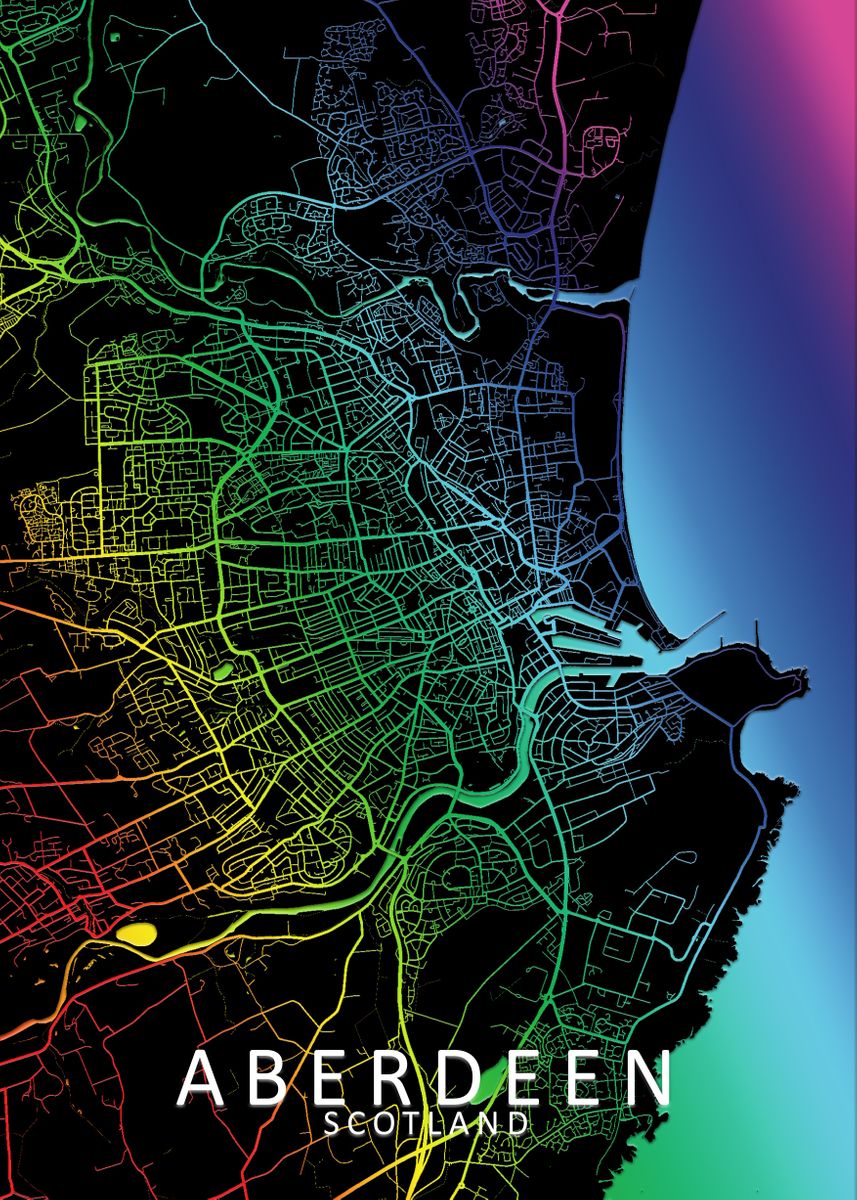 'Rainbow Aberdeen City Map' Poster, picture, metal print, paint by City ...