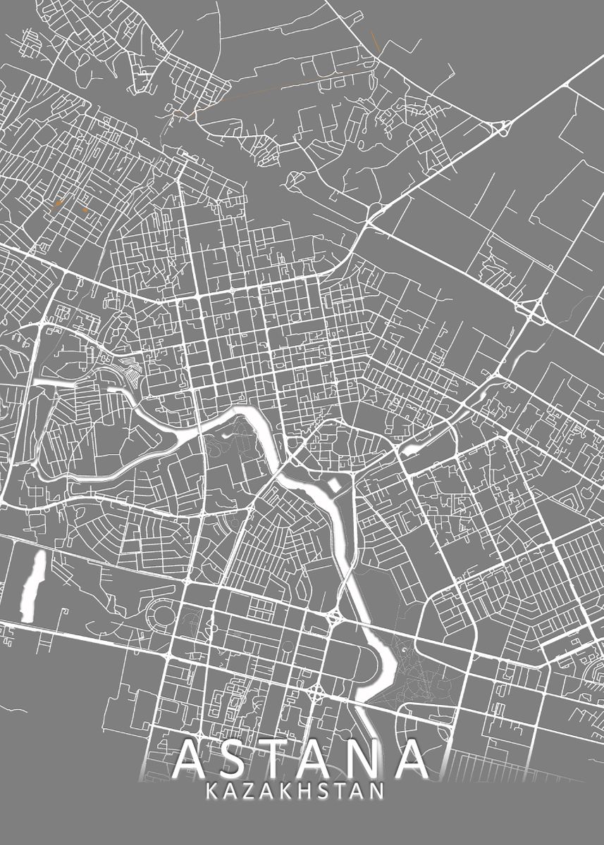 'Astana Grey city Map' Poster by City Map Art Prints | Displate