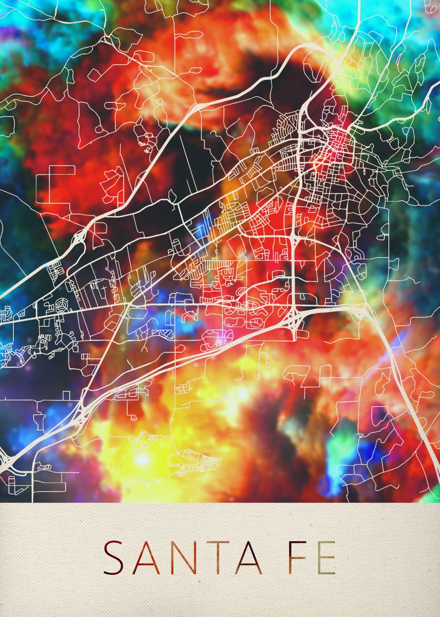 'Santa Fe Watercolor Map' Poster, picture, metal print, paint by Design ...