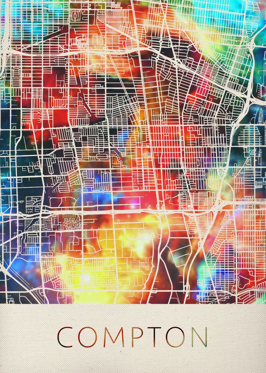 'Compton Watercolor Map' Poster, picture, metal print, paint by Design ...