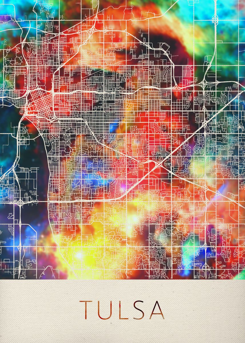 'Tulsa Watercolor City Map' Poster, picture, metal print, paint by ...