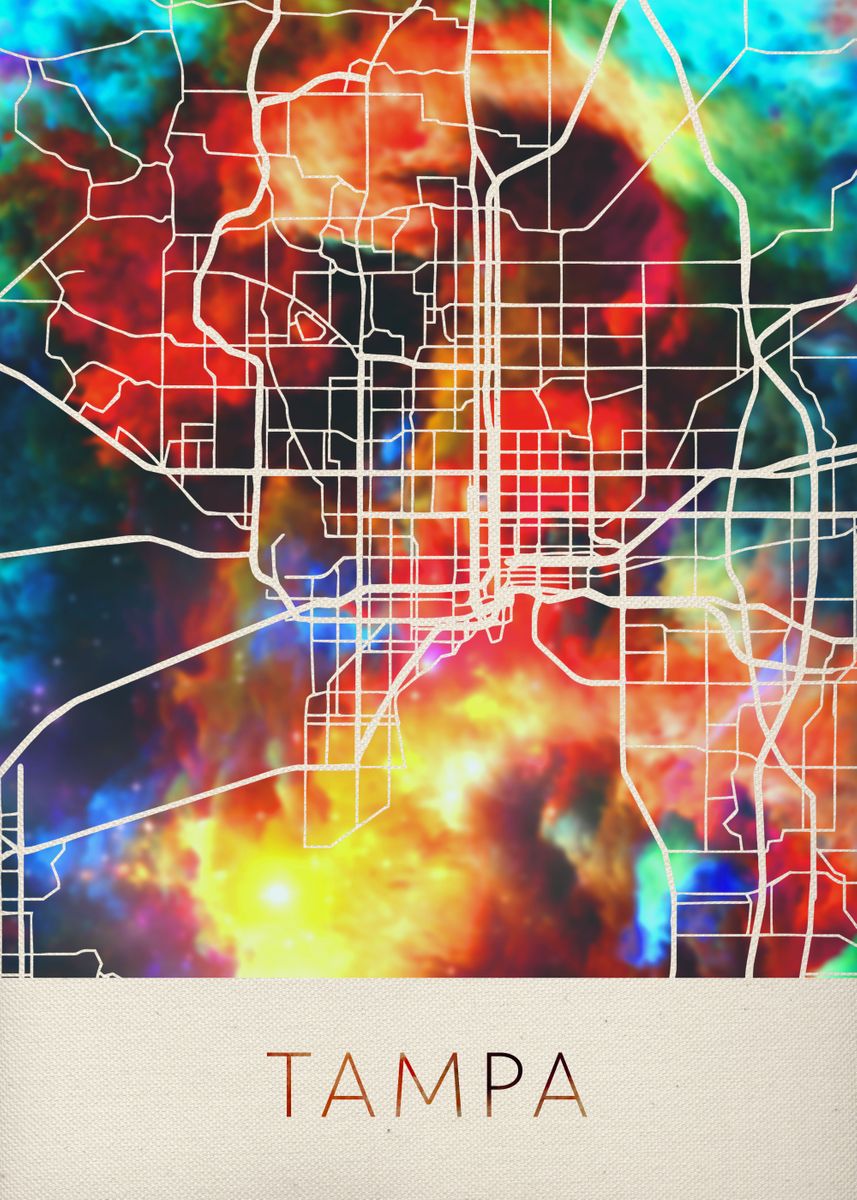 'Tampa Watercolor City Map' Poster, picture, metal print, paint by ...