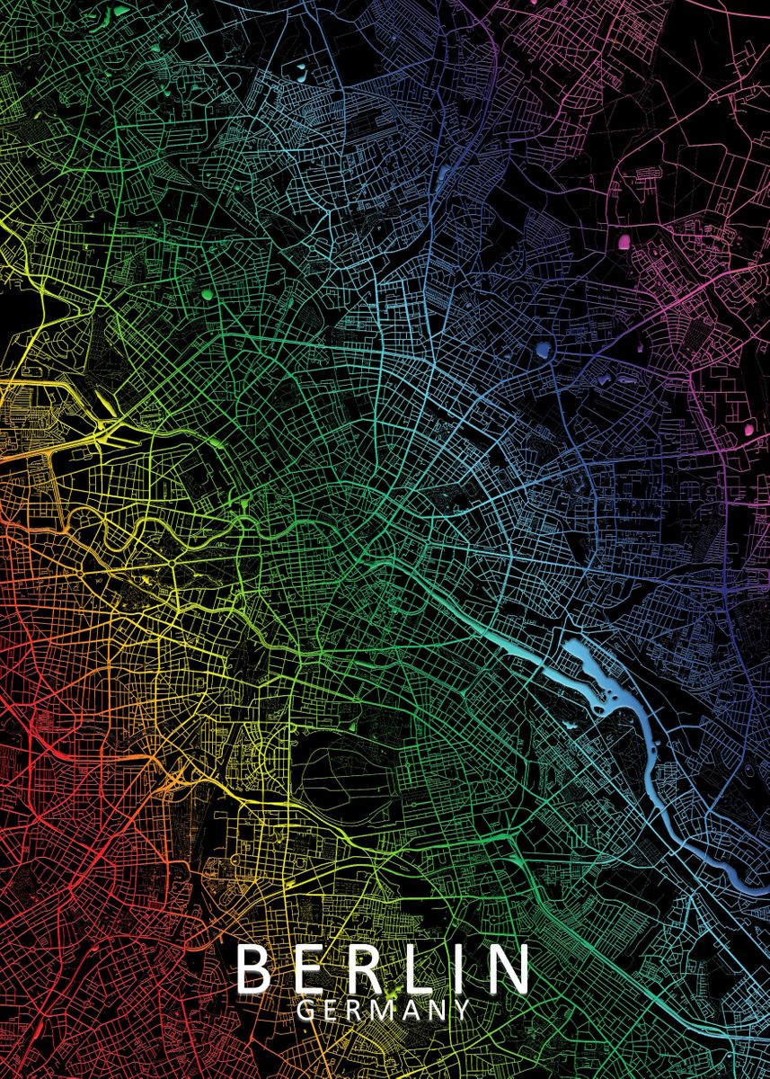 'Berlin Rainbow city map' Poster, picture, metal print, paint by City ...