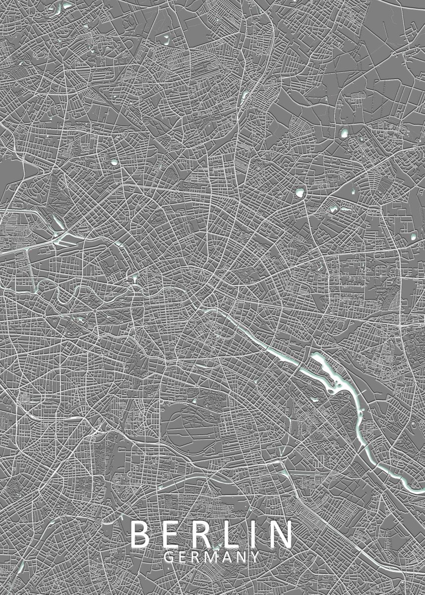 'Berlin Grey City Map' Poster, picture, metal print, paint by City Map ...