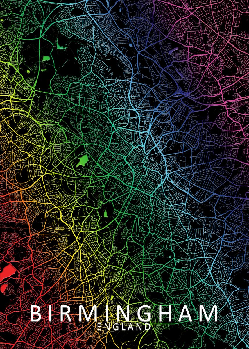 'Birmingham Rainbow Citymap' Poster, picture, metal print, paint by ...