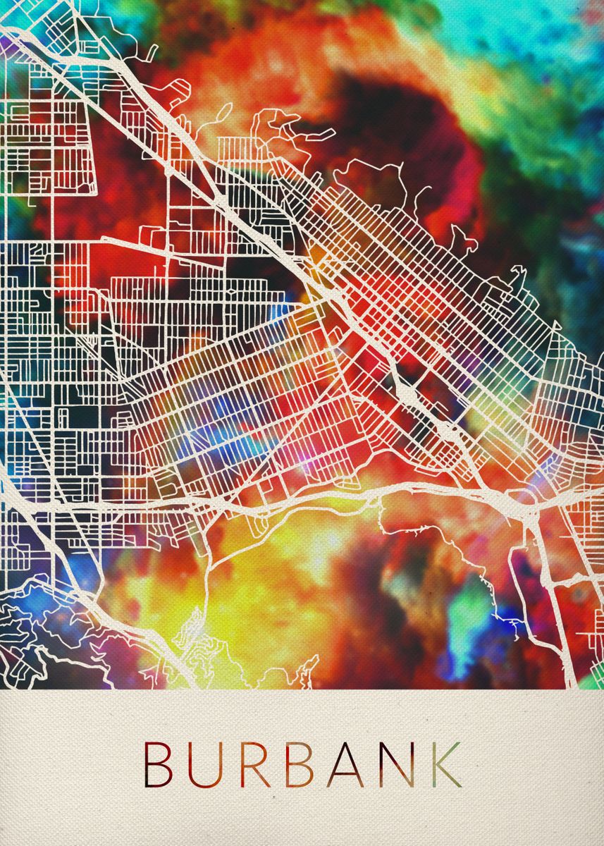 'Burbank Watercolor Map' Poster, picture, metal print, paint by Design ...