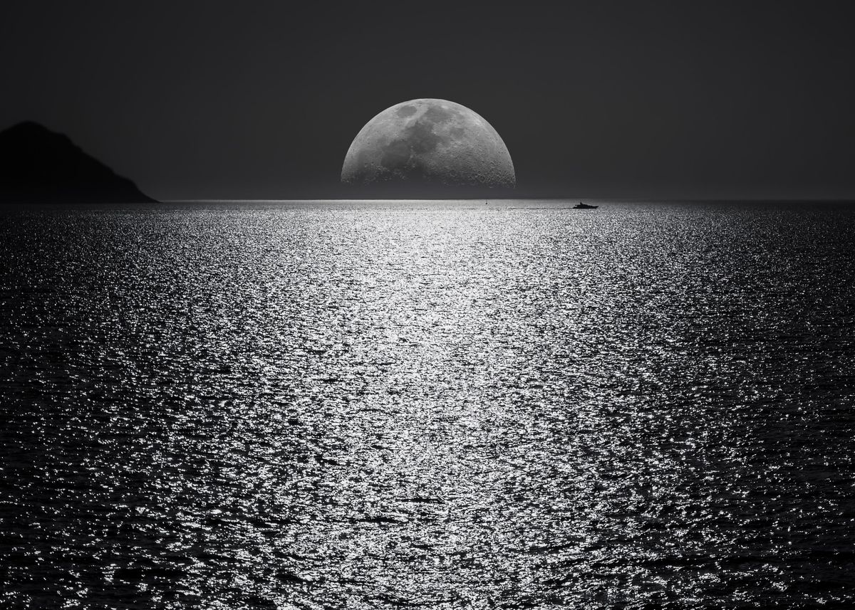 'Moonset On Open Ocean' Poster by Alexander Gehrmann | Displate