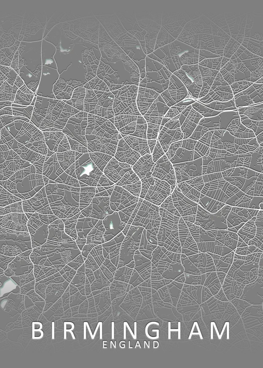 'Birmingham Grey City Map' Poster by City Map Art Prints | Displate