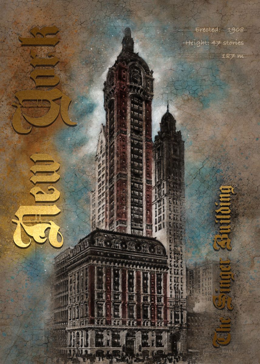 'The Singer Building' Poster, picture, metal print, paint by Petra ...