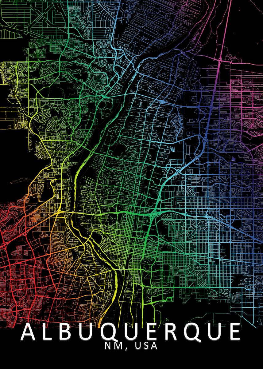'Albuquerque Rainbow Map' Poster, picture, metal print, paint by City ...