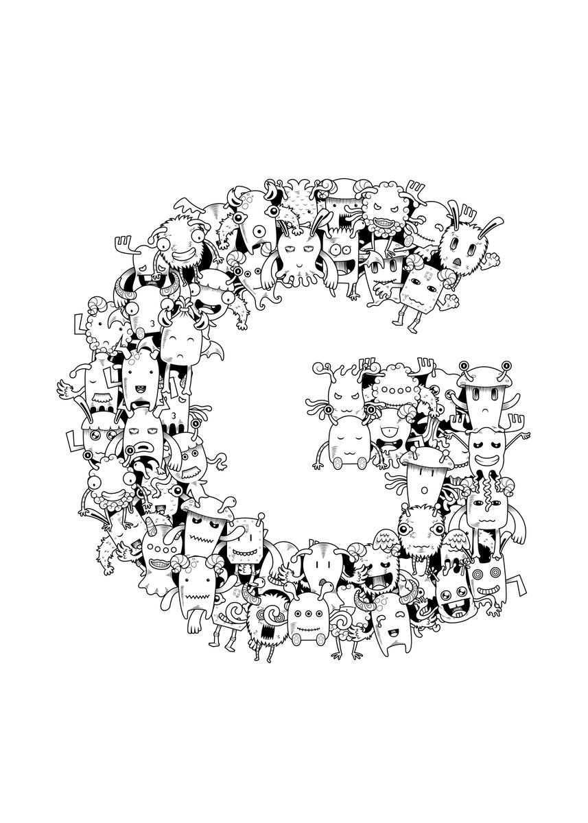 'Monster Doodle Alphabet G' Poster by ndolop studio | Displate