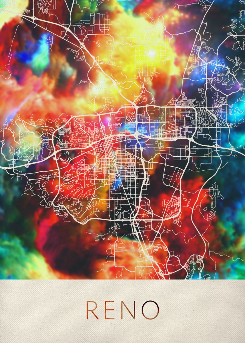 'Reno Watercolor City Map' Poster by Design Turnpike | Displate