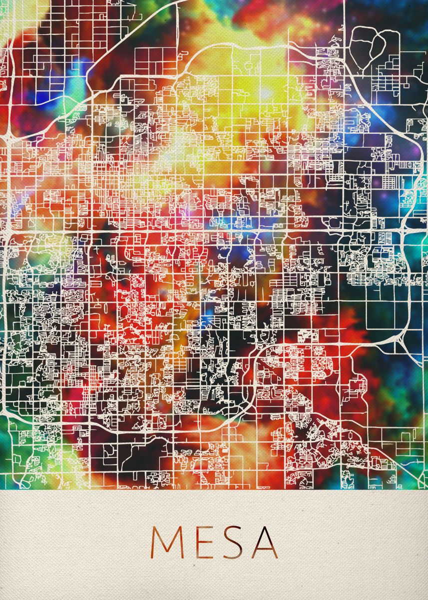 'Mesa Watercolor City Map' Poster, picture, metal print, paint by ...