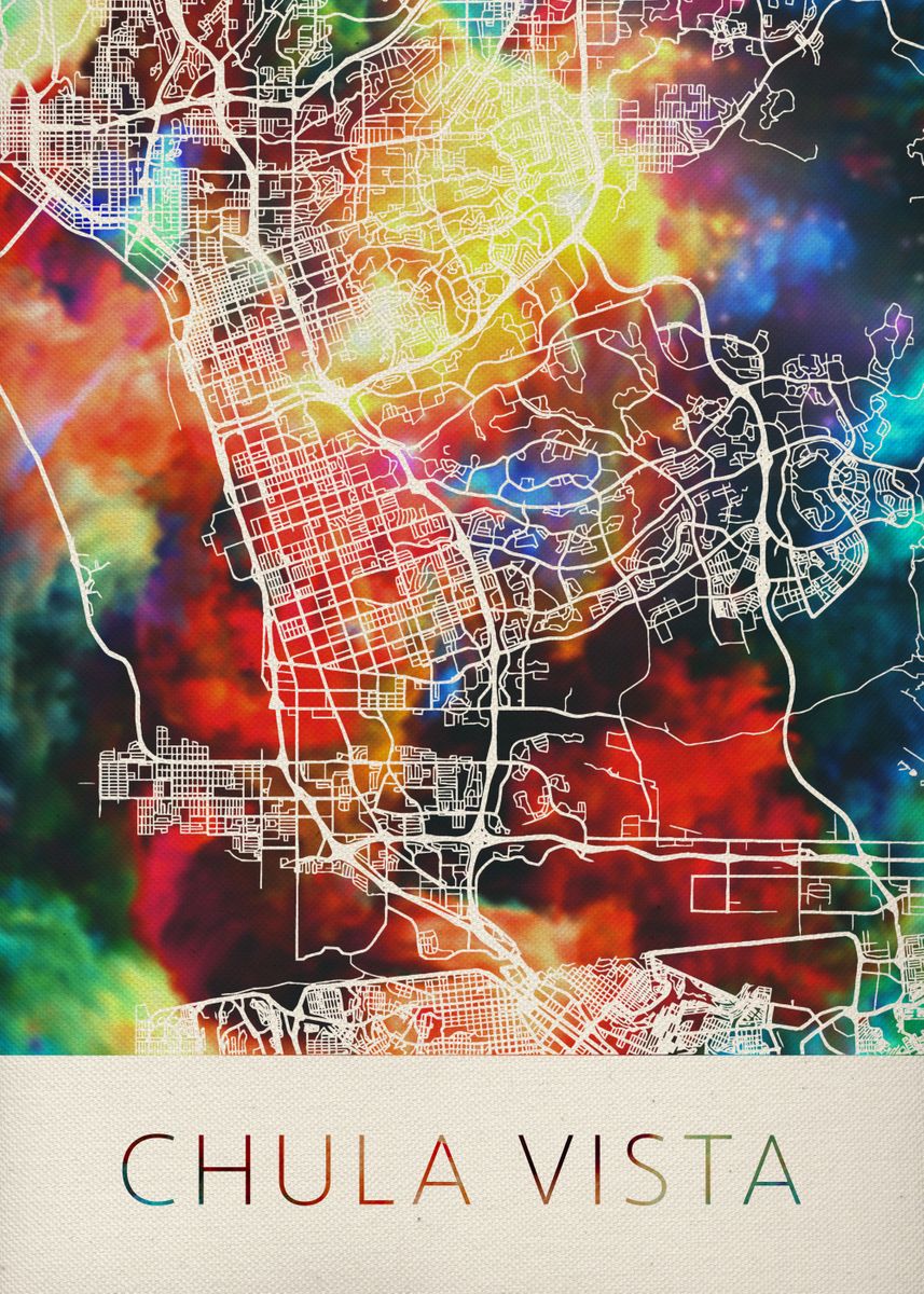 'Chula Vista Watercolor Map' Poster by Design Turnpike | Displate