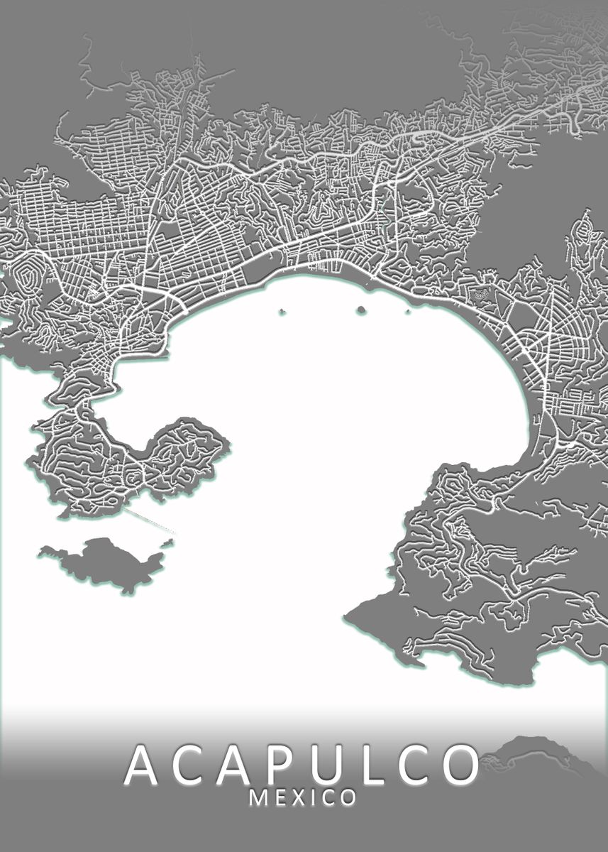 'Acapulco Grey City Map' Poster by City Map Art Prints | Displate