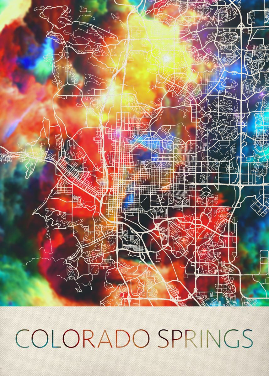 'Colorado Springs City Map' Poster, picture, metal print, paint by ...