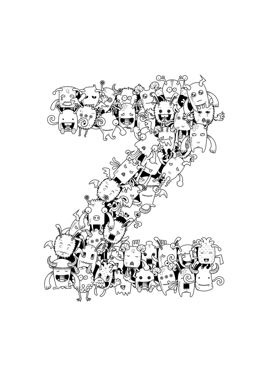 'Monster Doodle Alphabet Z' Poster, picture, metal print, paint by ...