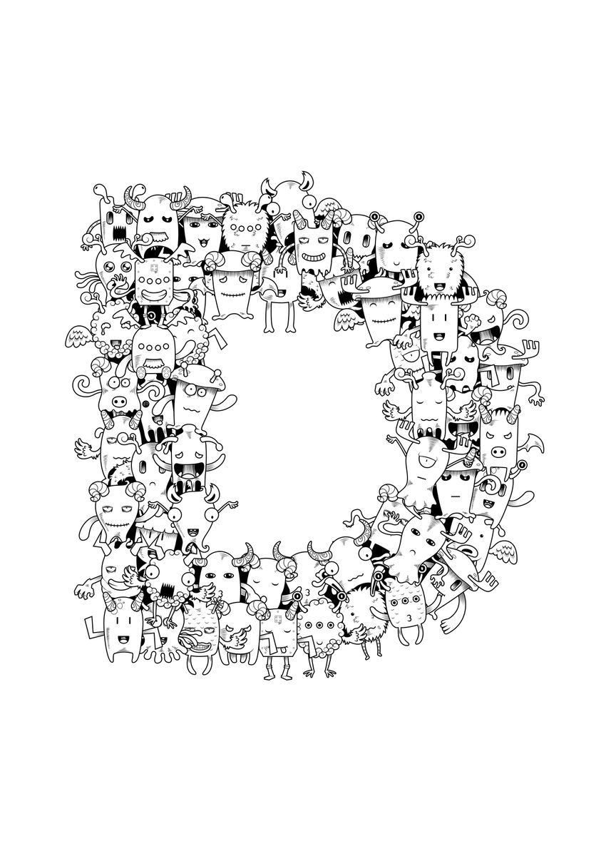 'Monster Doodle Alphabet D' Poster, picture, metal print, paint by ...