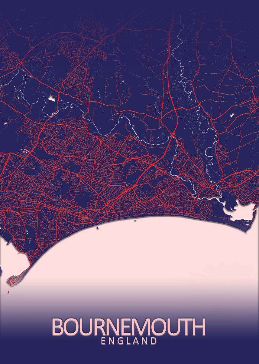 ' Bournemouth City Map Blue' Poster, picture, metal print, paint by ...