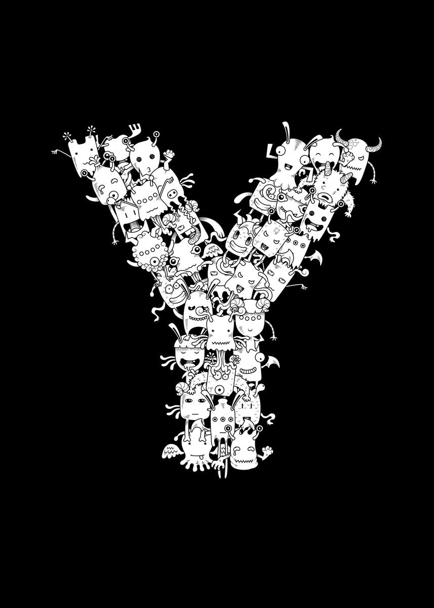 'Letter Y Monster Doodle' Poster, picture, metal print, paint by ndolop ...