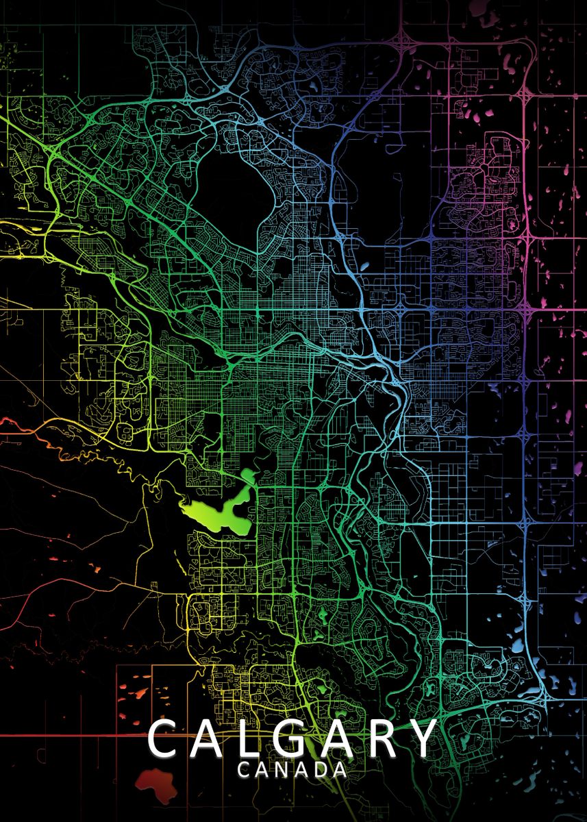 'Calgary Rainbow City Map' Poster, picture, metal print, paint by City ...