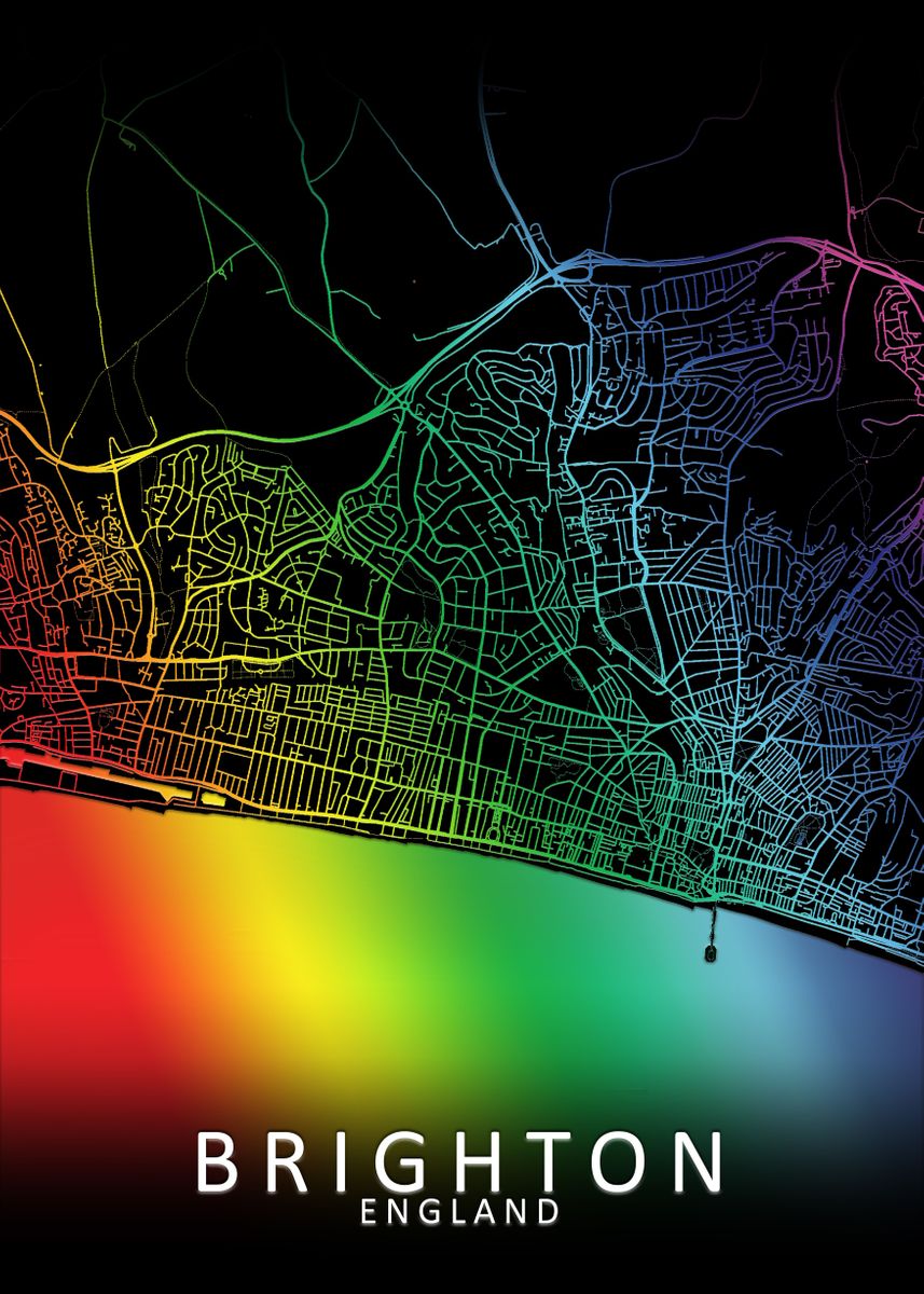 ' Brighton Rainbow City Map' Poster, picture, metal print, paint by ...