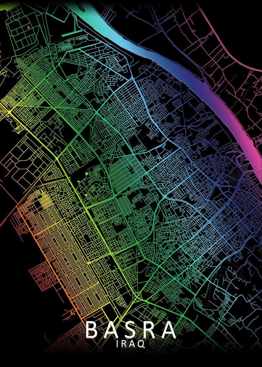 ' Basra Rainbow City Map' Poster, picture, metal print, paint by City ...