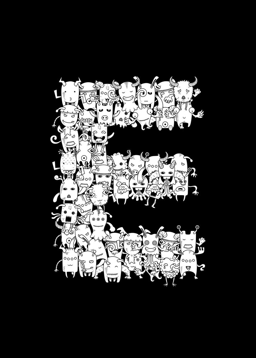 'Letter E Monster Doodle' Poster, picture, metal print, paint by ndolop ...