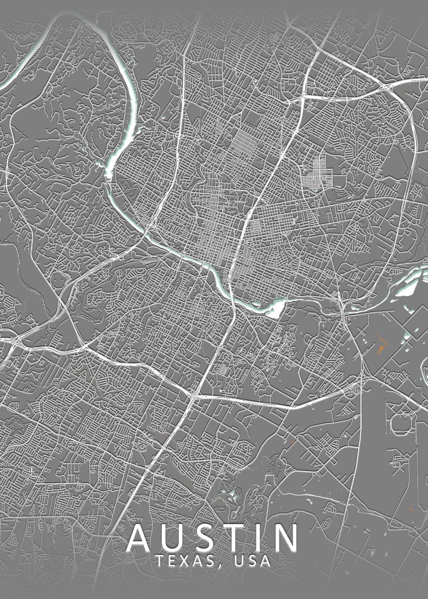 ' Austin Grey City Map' Poster, picture, metal print, paint by City Map ...