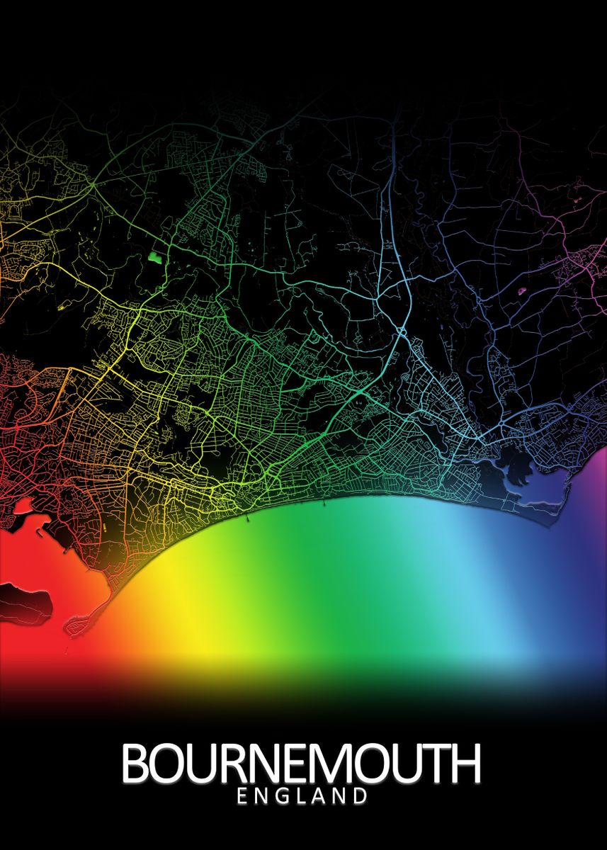 'Bournemouth Rainbow Map' Poster by City Map Art Prints | Displate