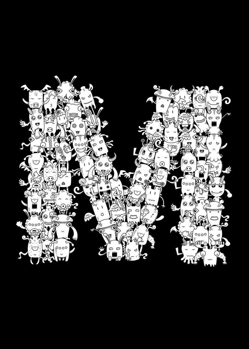 'Letter M Monster Doodle' Poster, picture, metal print, paint by ndolop ...